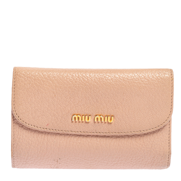 Miu Miu | Bags | Miu Miu Pink Madras Leather Compact Wallet | Poshmark